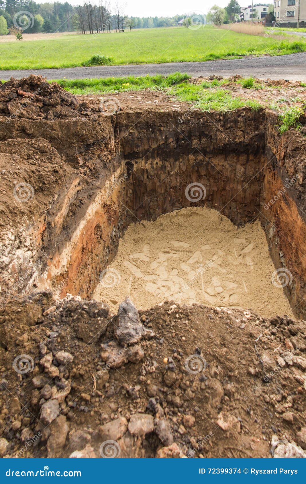 Digging and Leveling the Bottom of the Backyard Septic Tank Stock Photo ...