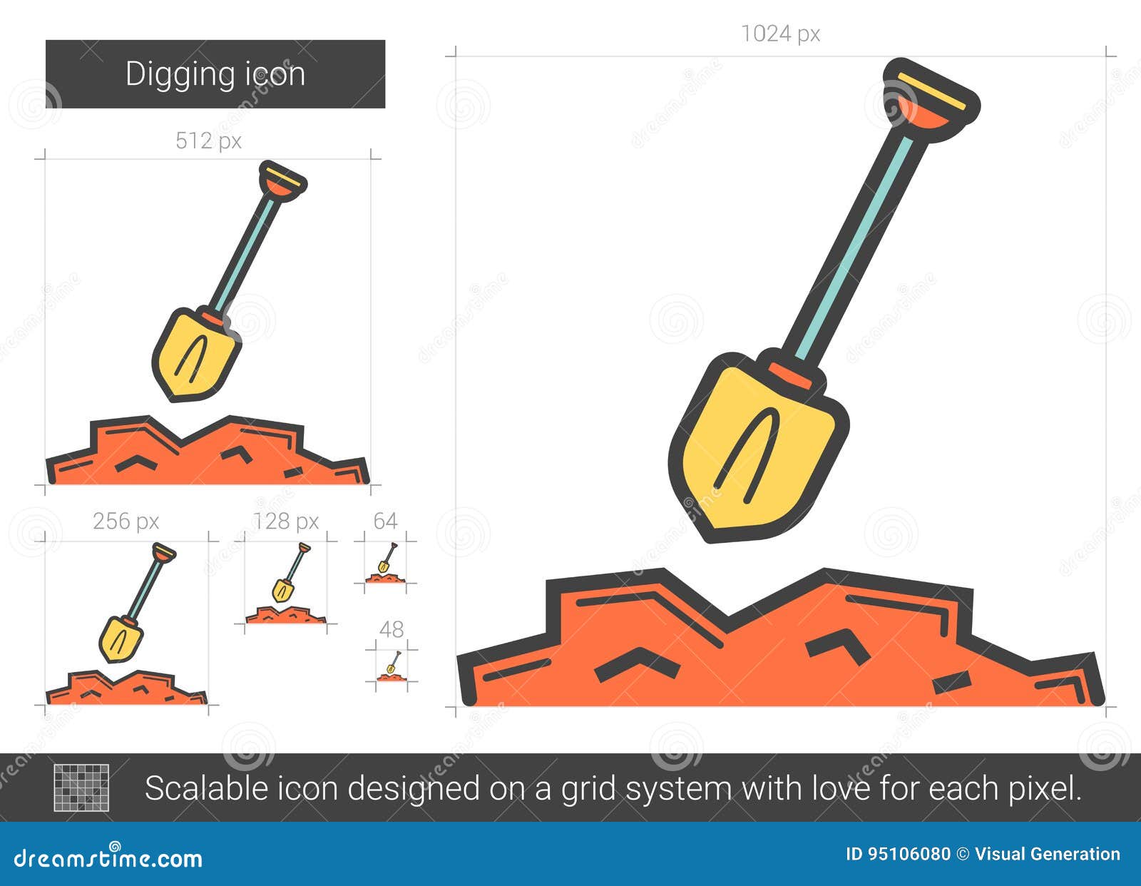 Digging line icon. stock vector. Illustration of draw - 95106080