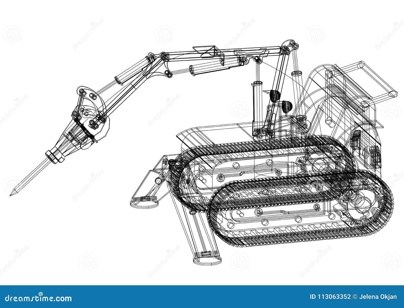 Digging Machine 3D Blueprint - Isolated Stock Illustration ...