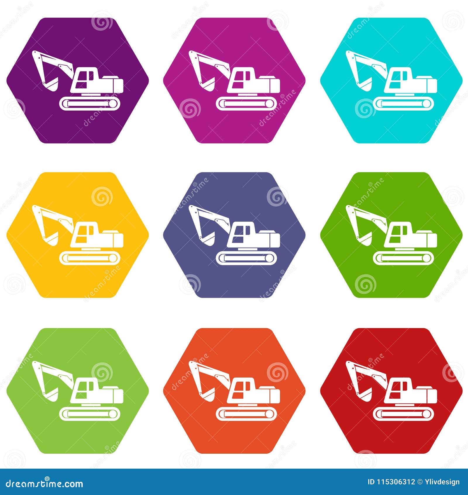 Digging Machine Icons Set 9 Vector Stock Vector - Illustration of power ...