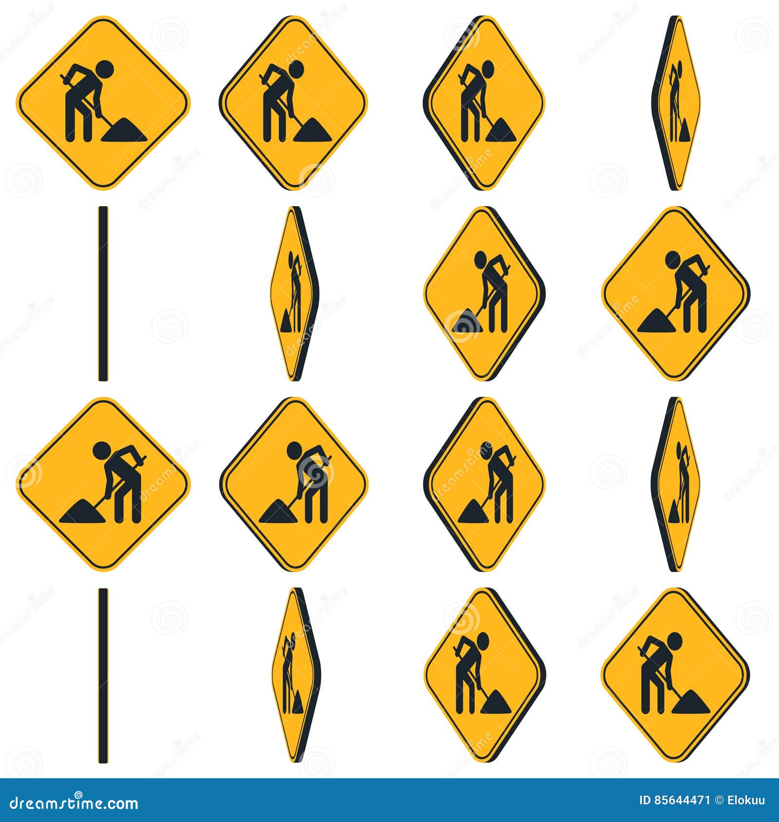 Digging Man. Animation Rotation Road Sign Stock Vector - Illustration ...