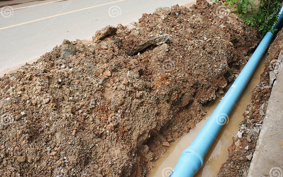 Digging Pipe Water Supply Pipe To the Utility. Stock Photo - Image of ...