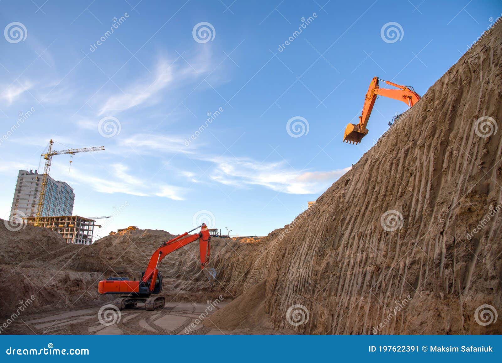 Digging the Pit Foundation a Hole with Excavator Stock Image - Image of ...