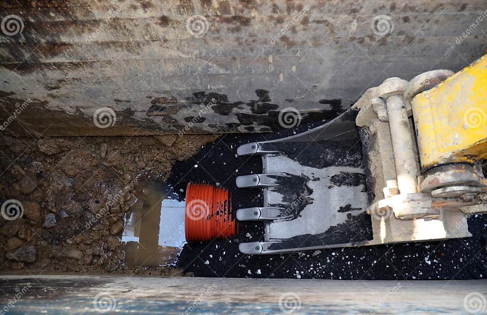 Digging Sewage, Pipe, Digger Arm Stock Photo - Image of excavator ...