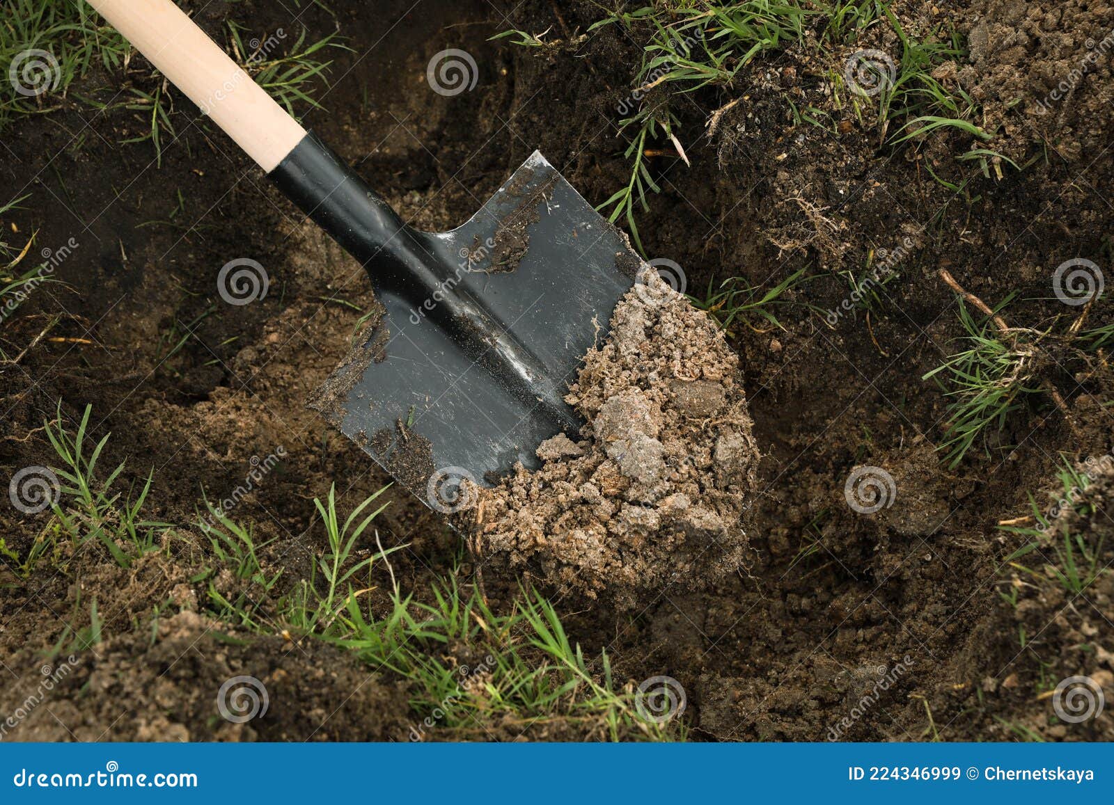 Digging Soil with Shovel Outdoors, Closeup. Gardening Tool Stock Image ...