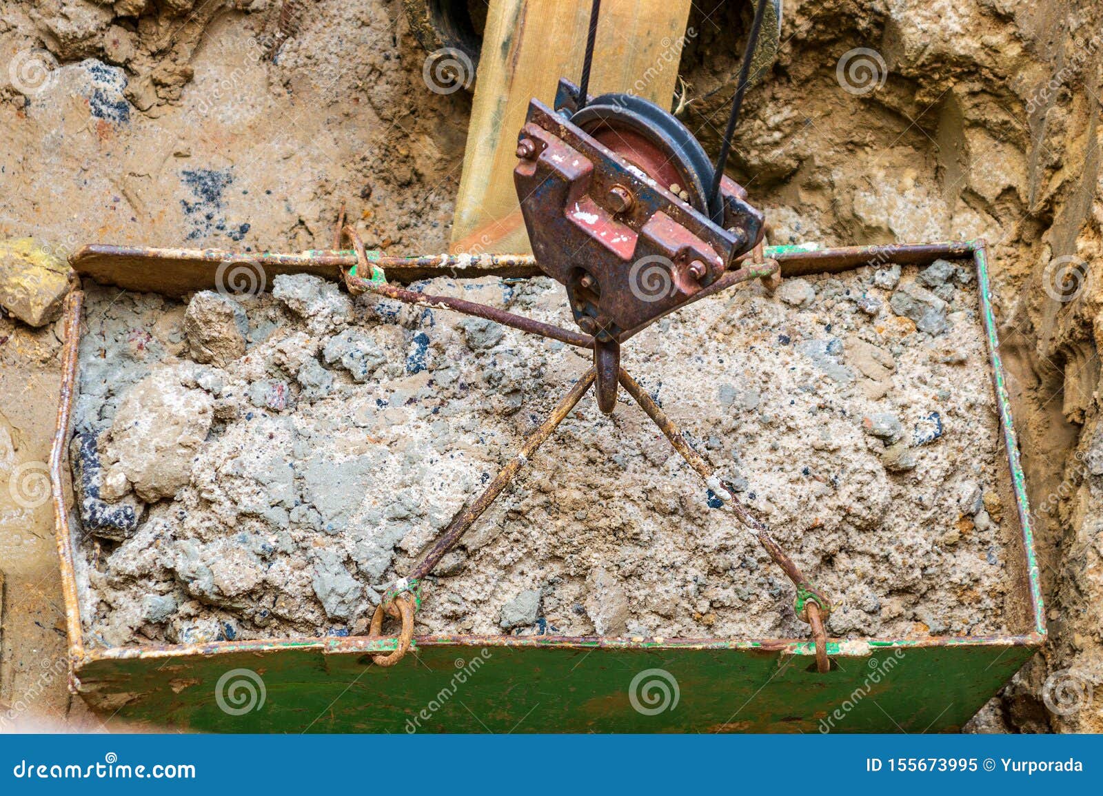 Digging a Well, Crane Hook Lifts the Ground from the Pit Stock Image ...