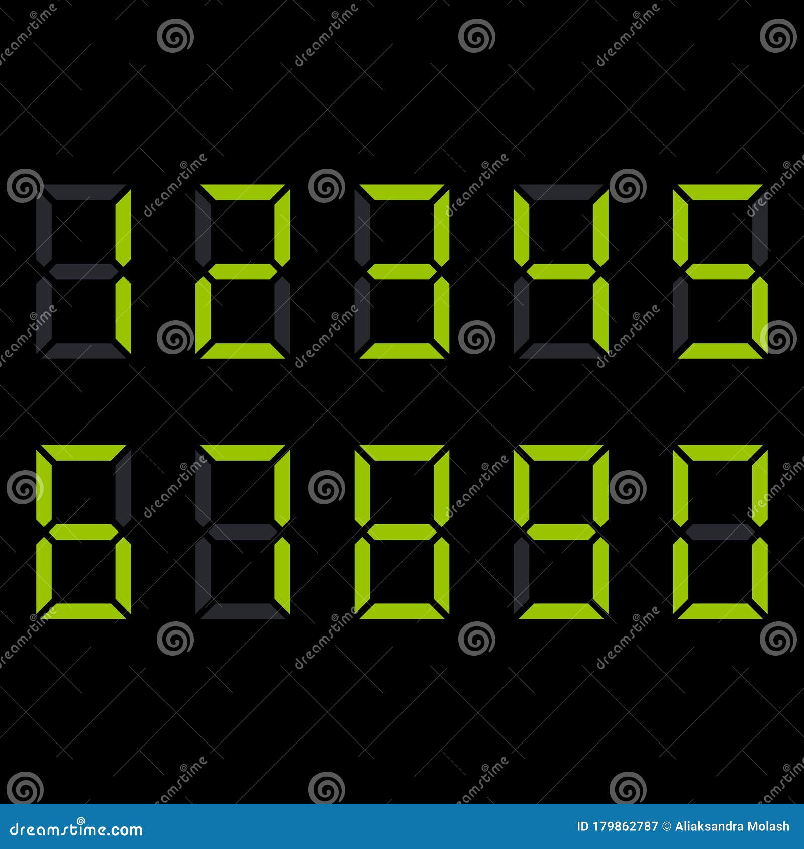 Digit Electronic Numbers Watch Display Black Green Stock Vector ...