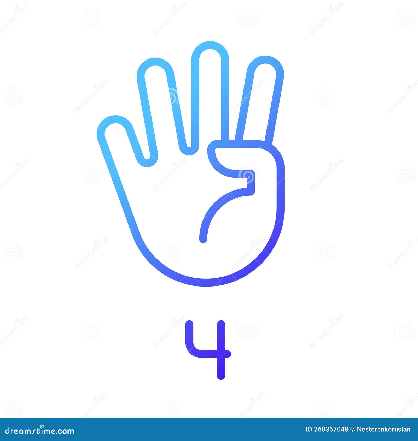 Digit Four Sign in ASL Pixel Perfect Gradient Linear Vector Icon Stock ...