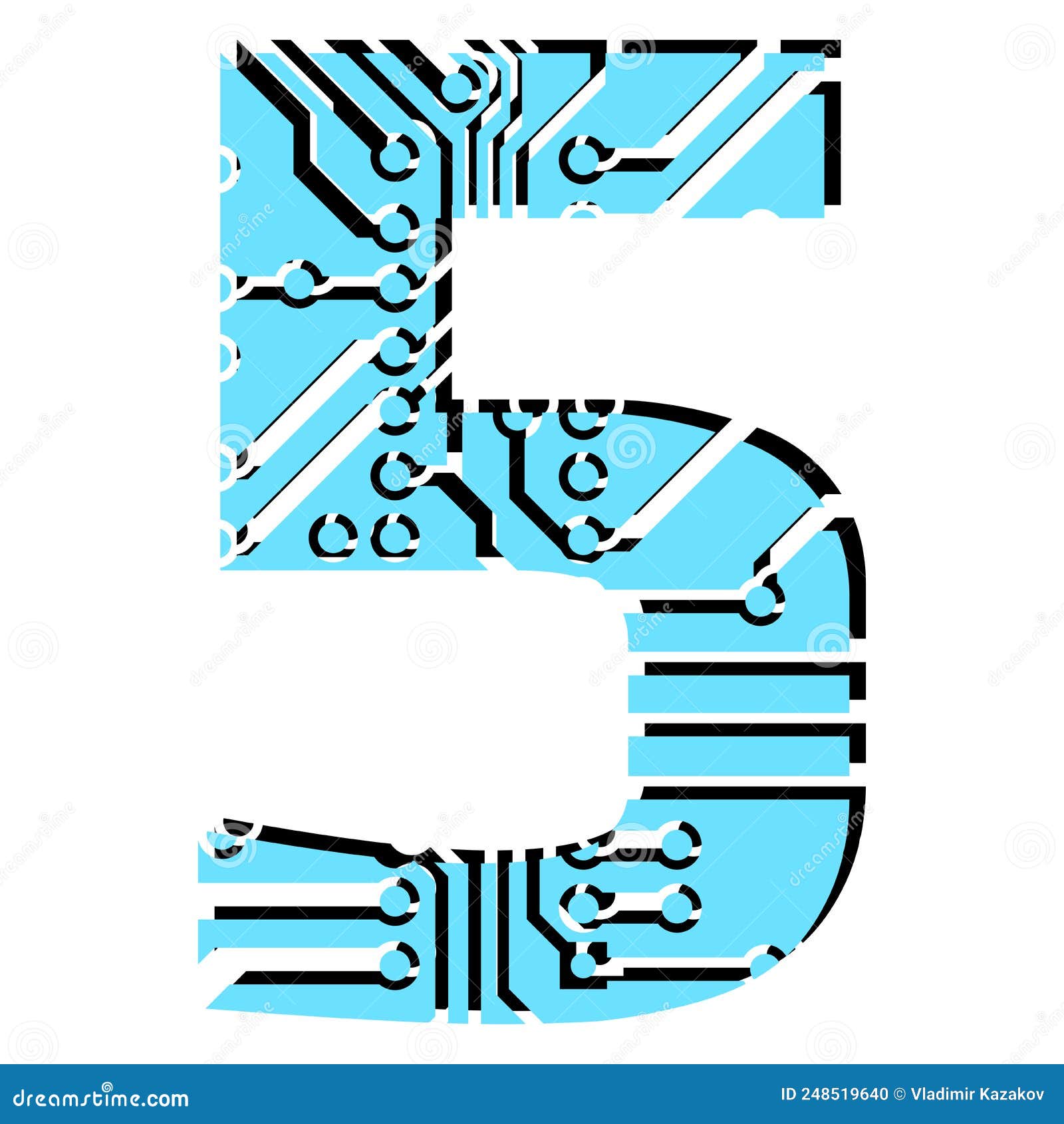 Digit 5 Perforated with PCB Circuit Board Tracks Isolated on White ...