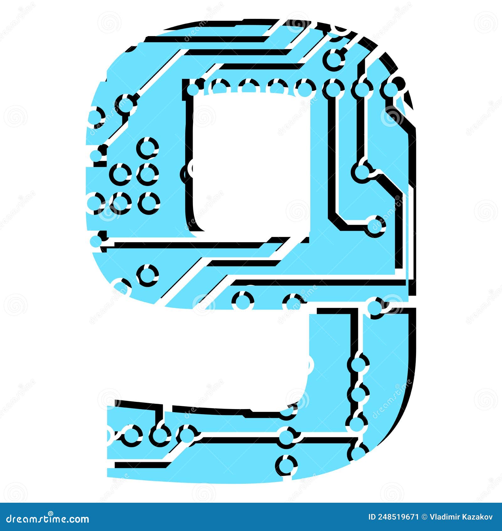 Digit 9 Perforated with PCB Circuit Board Tracks Isolated on White ...