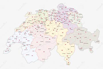 2-digit Postcode Areas Switzerland Stock Vector - Illustration of digit ...