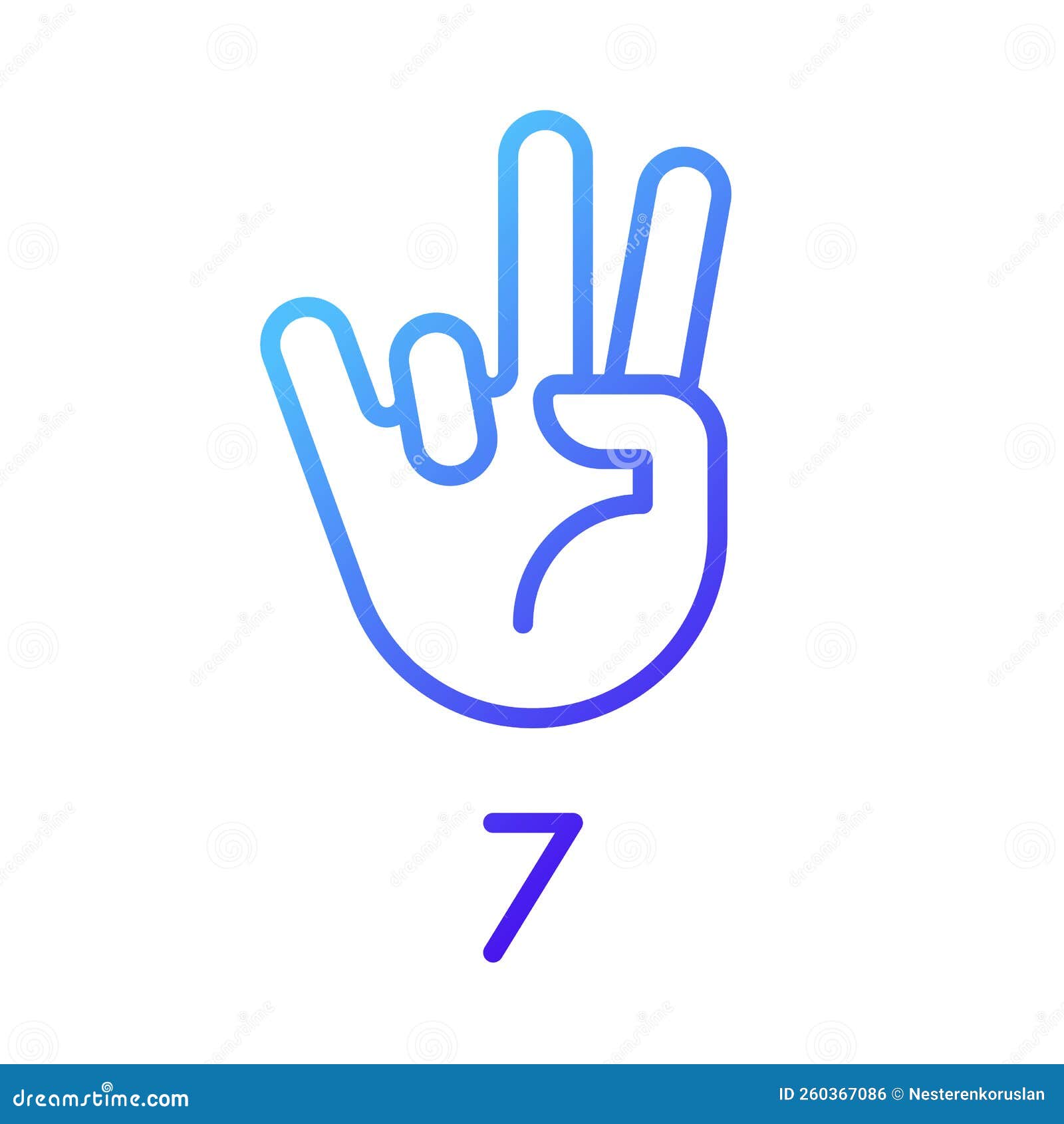 Digit Seven Sign in ASL Pixel Perfect Gradient Linear Vector Icon Stock ...