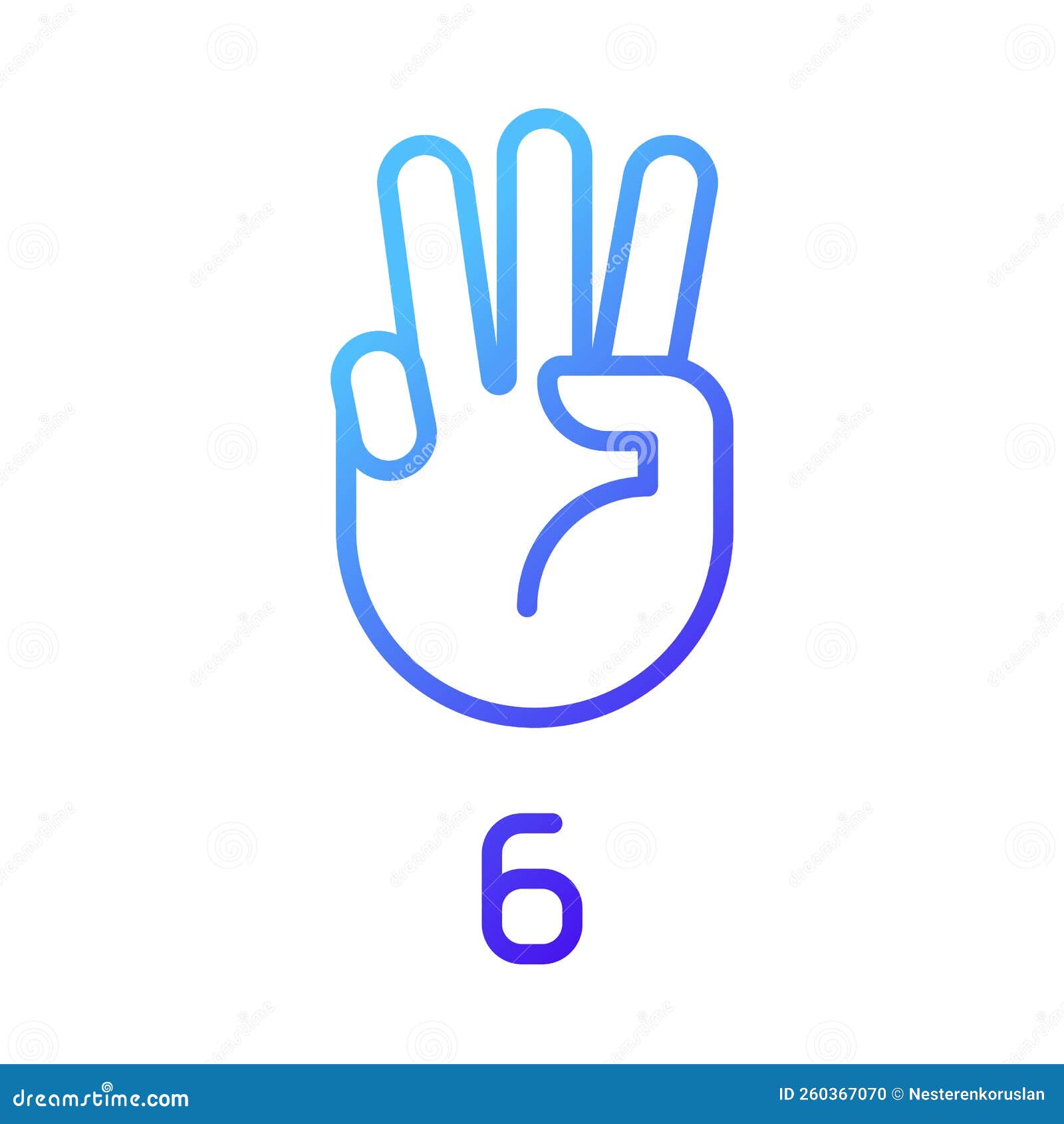 Digit Six in American Sign Language Pixel Perfect Gradient Linear ...