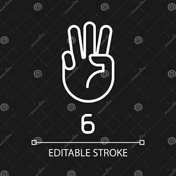 Six in American Sign Language Pixel Perfect White Linear Icon for Dark ...