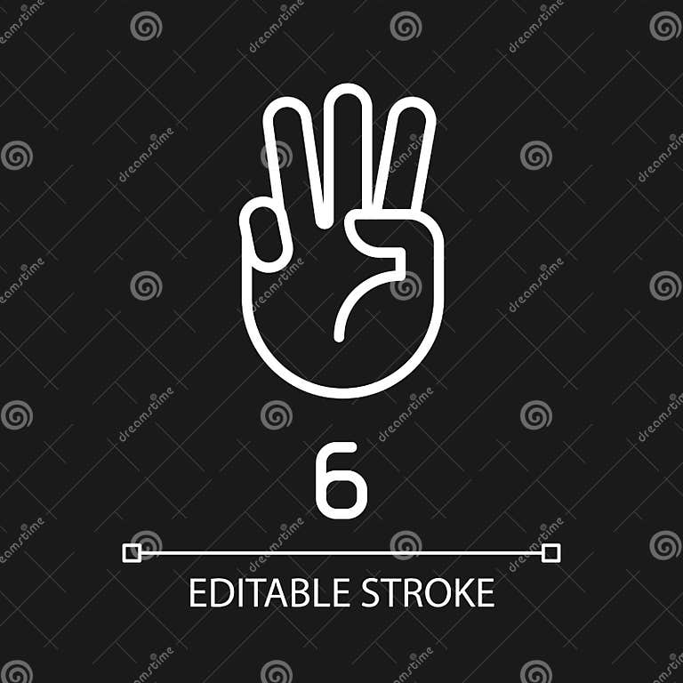 Six in American Sign Language Pixel Perfect White Linear Icon for Dark ...