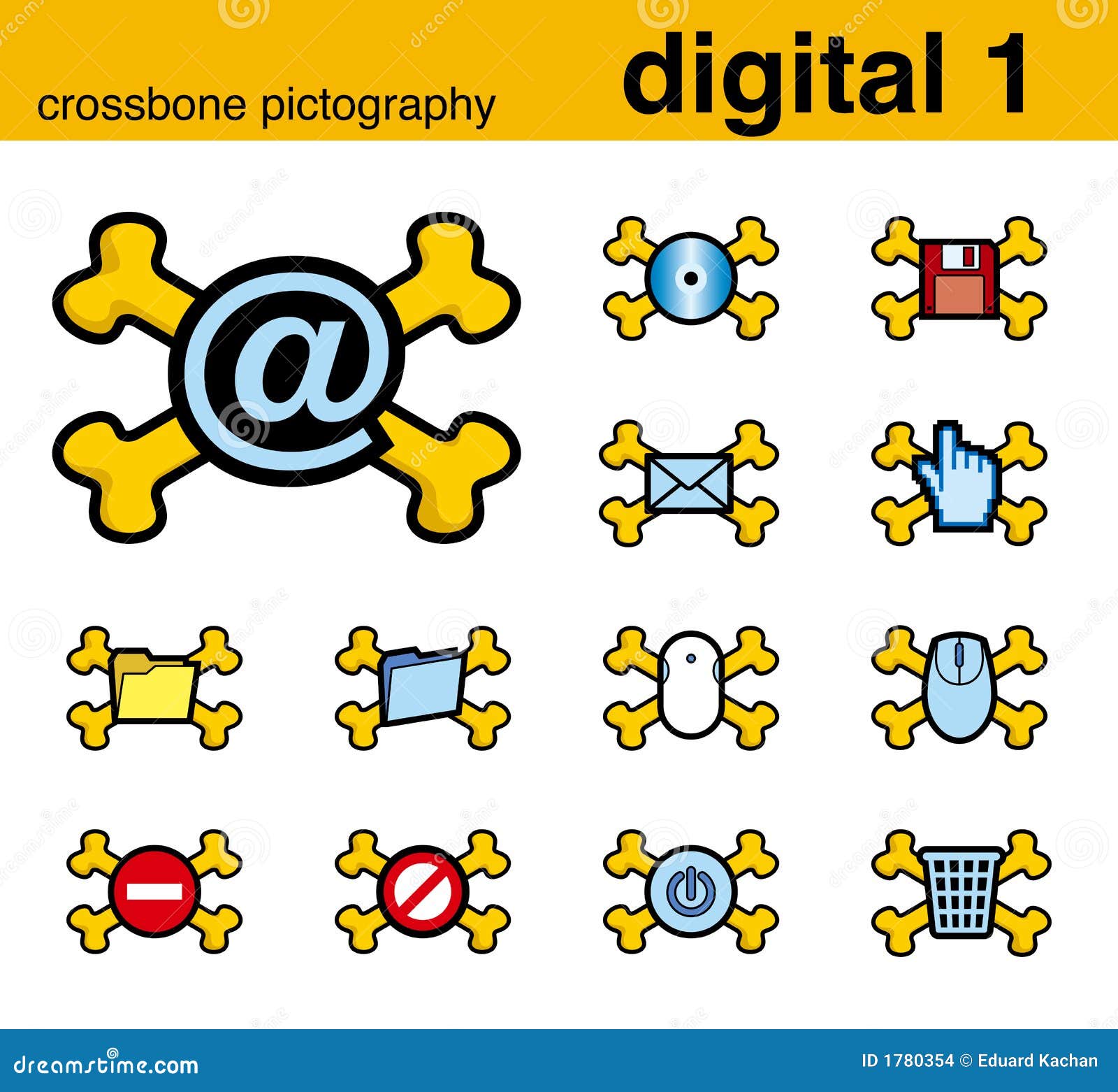 Digital 1 Crossbone Pictography Stock Vector - Illustration of skulls ...