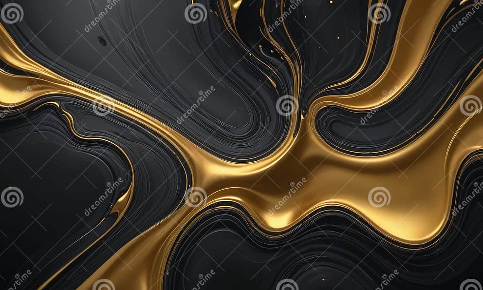 Digital Abstract Art Featuring Swirling Gold and Black Patterns, with ...