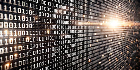 Structured Binary Code with Bright Light and Lens Flare in Abstract Digital Composition Stock ...