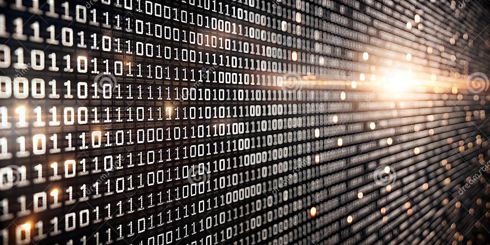 Structured Binary Code with Bright Light and Lens Flare in Abstract ...