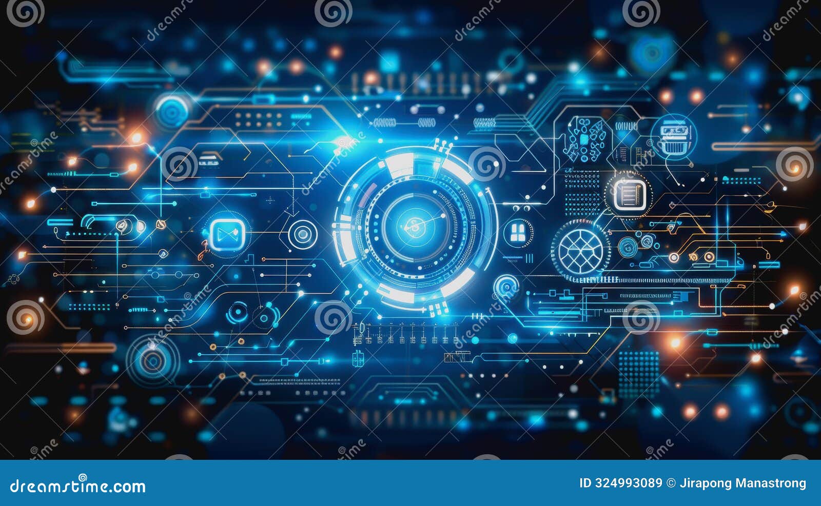 Digital Abstract Background with Blue Technology Graphics and ...