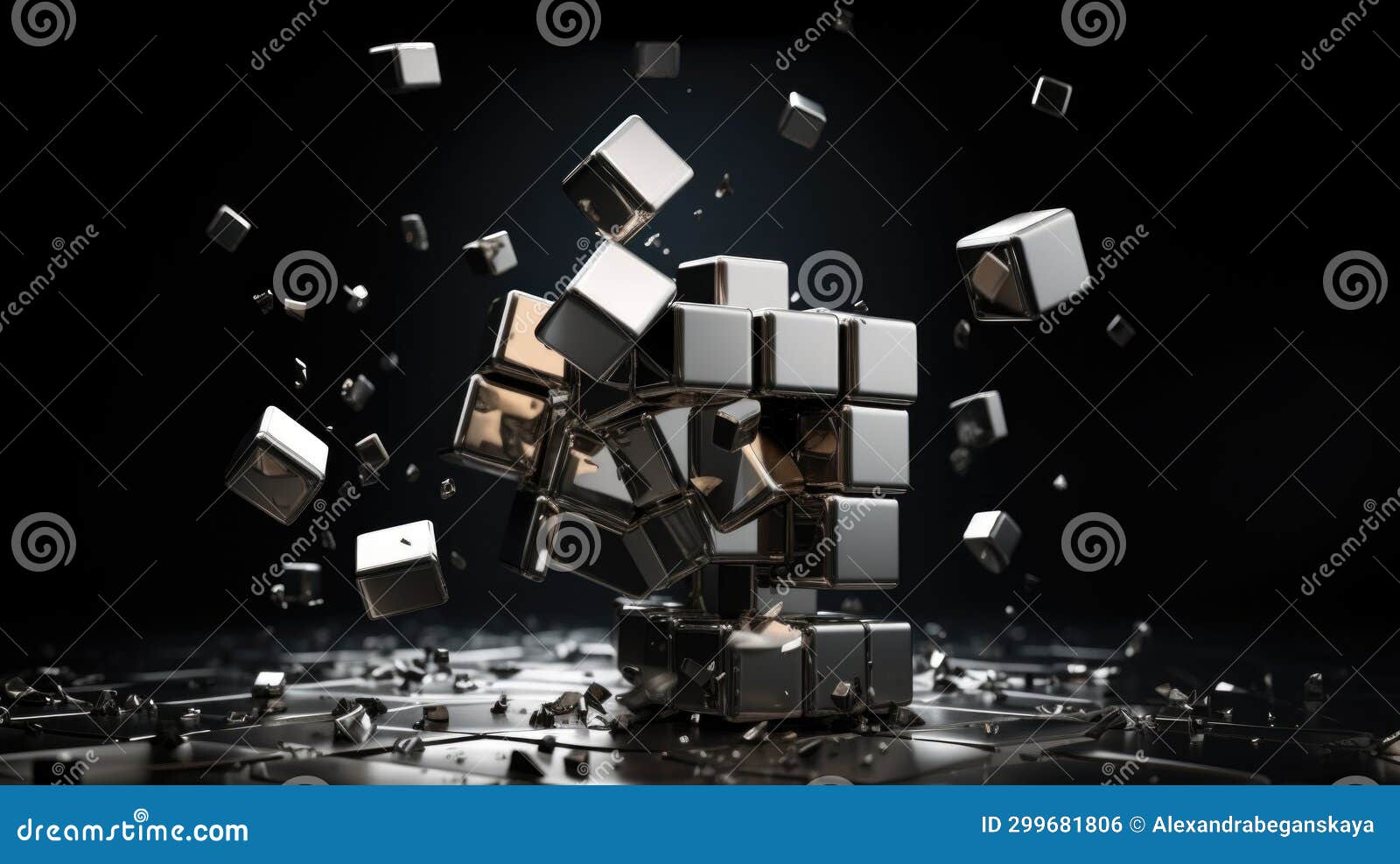 Digital Abstract Background of Flying Cubes in Black and Gold Stock ...