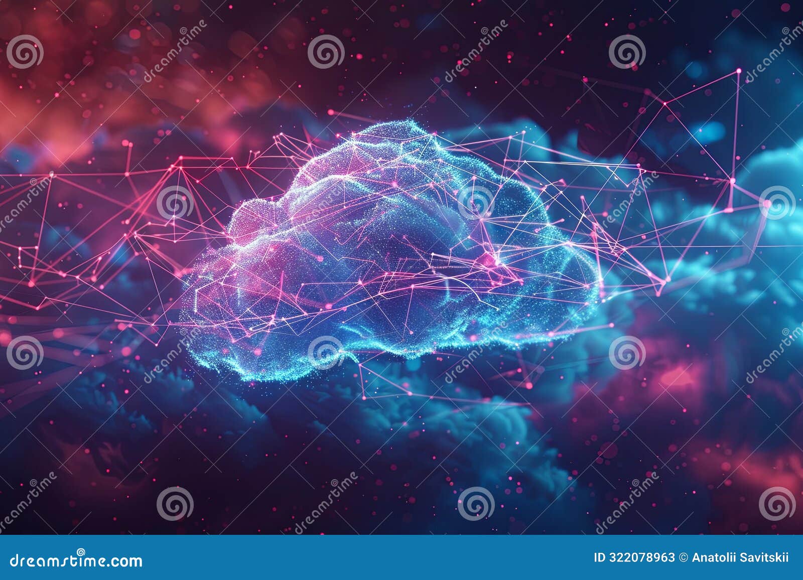 A Digital Abstract Depicts Cloud Computing and AI Operations within a Network of Data Processing ...
