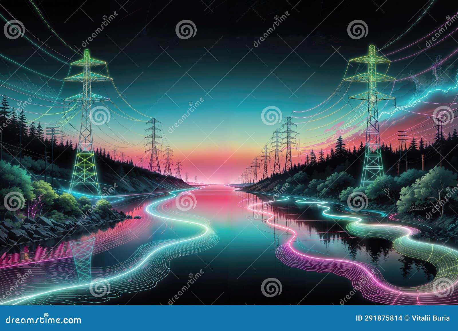 Digital Abstract of Electrical Grid Visualization, Generative Ai Stock ...