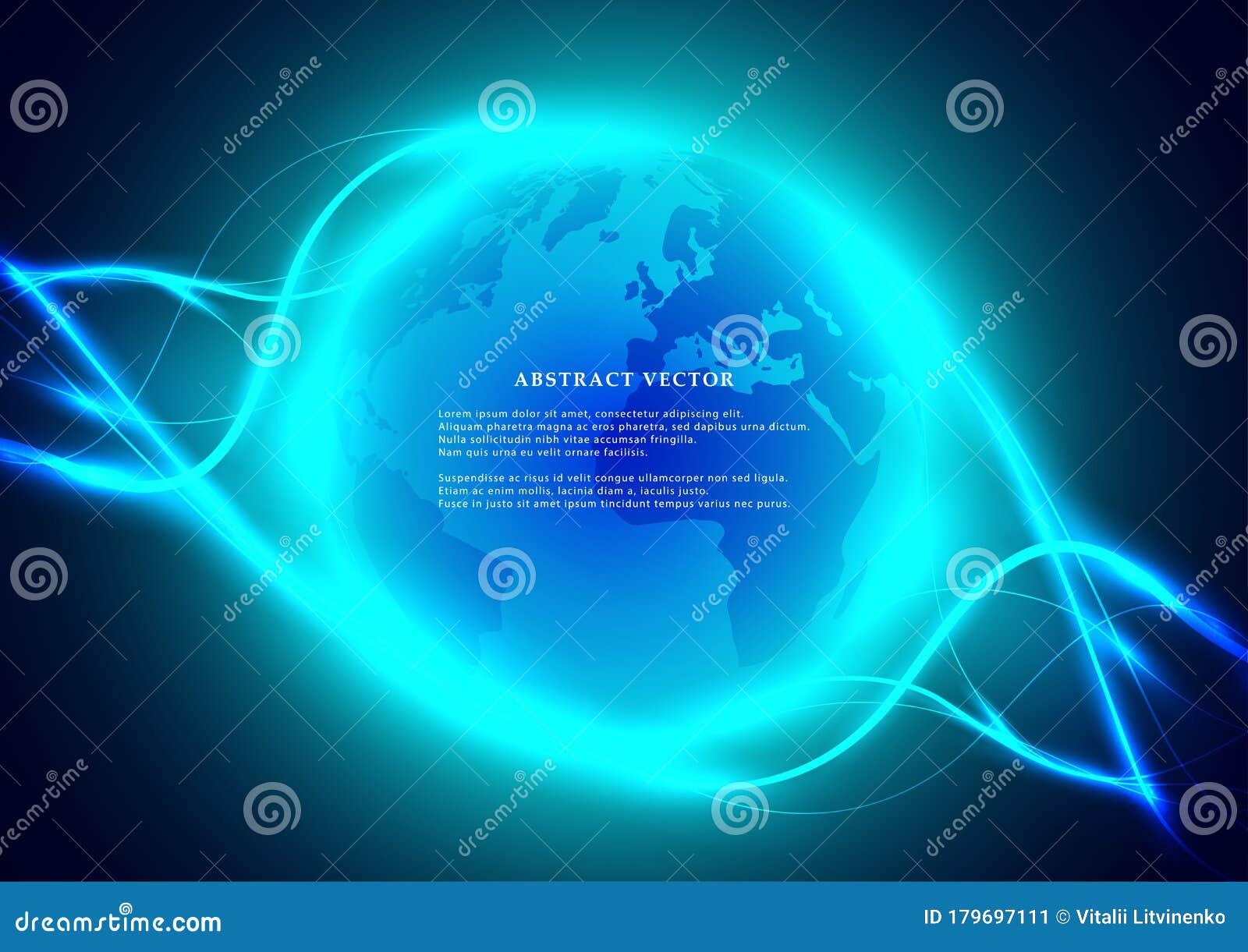 Digital Abstract Globe with Bright Waves Elements Stock Illustration ...
