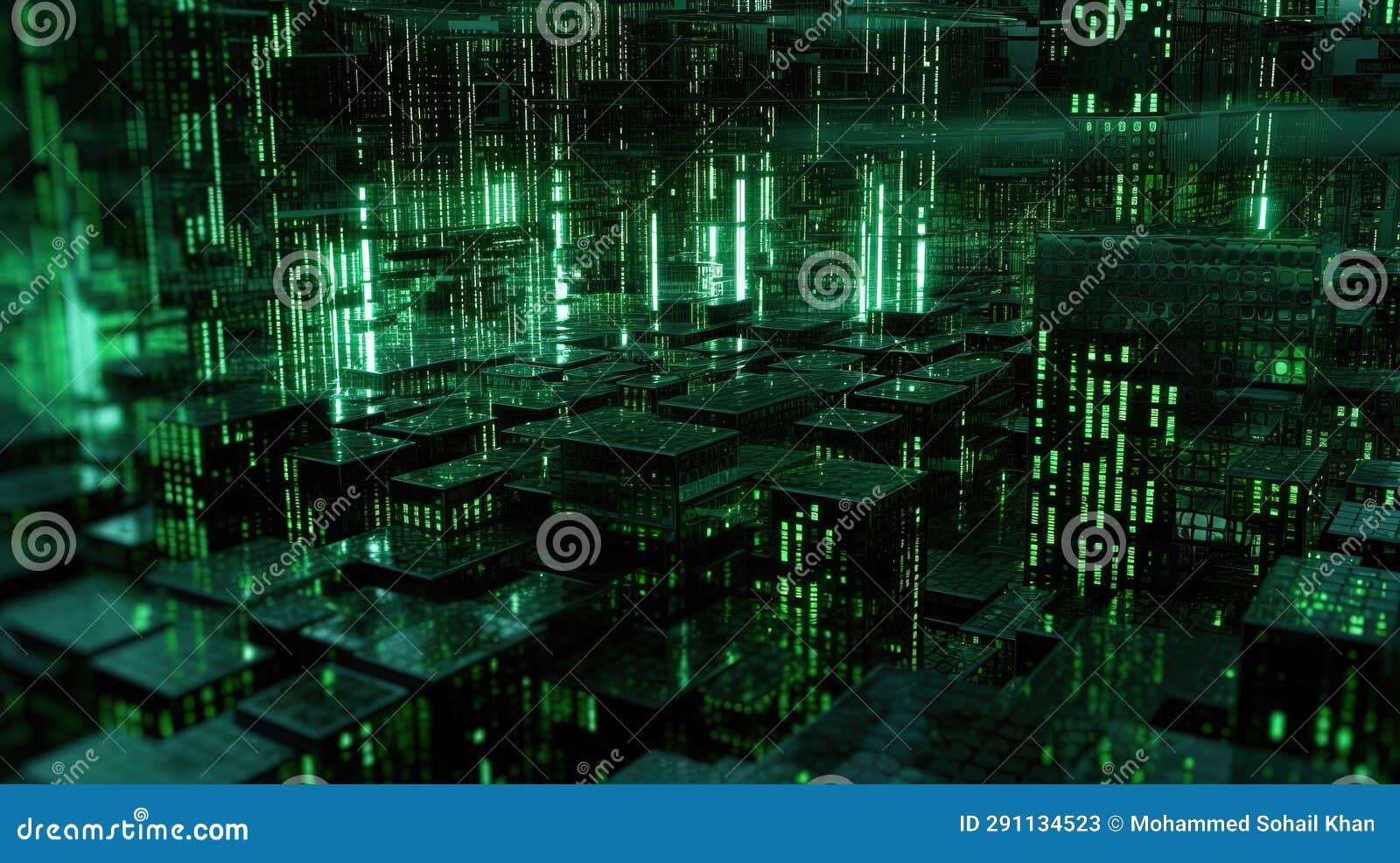 Digital Abstract of Green Color Dot Matrix Cubes Pattern Selective ...