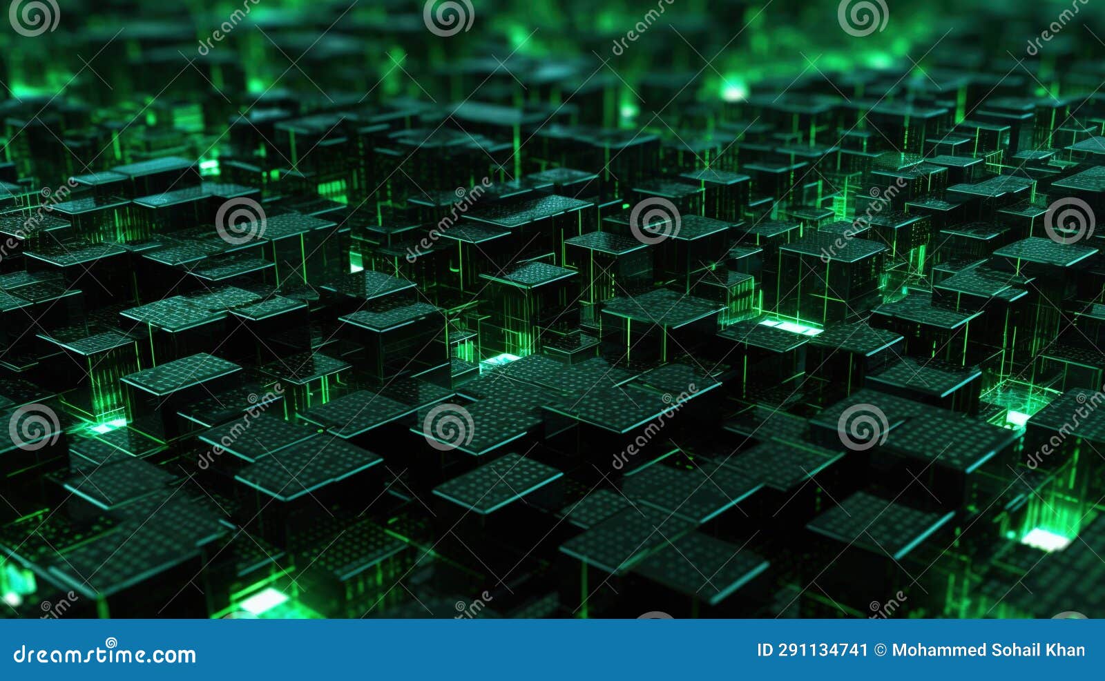 Digital Abstract of Green Color Dot Matrix Cubes Pattern Selective ...