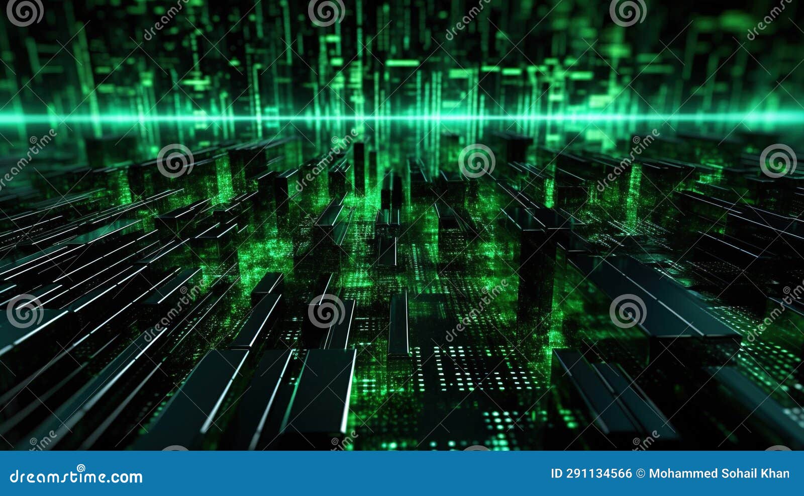 Digital Abstract of Green Color Dot Matrix Pattern Selective Focused ...