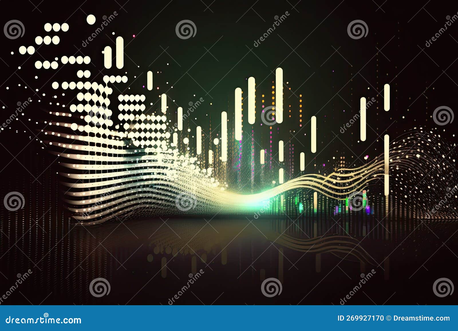 Digital Abstract Light Wave with Reflection on the Ground, Generative ...