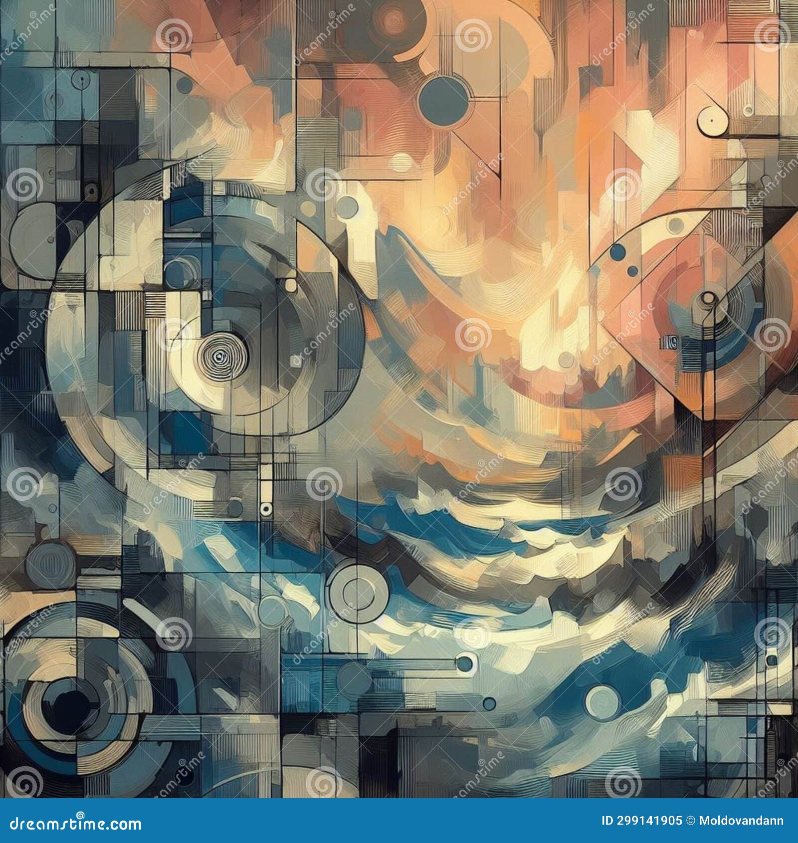 Digital Abstract Painting with Geometric Elements, Generative.ai Stock ...