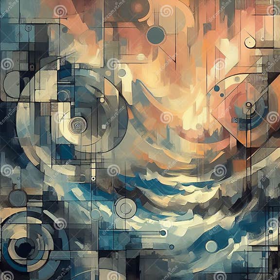 Digital Abstract Painting with Geometric Elements, Generative.ai Stock ...