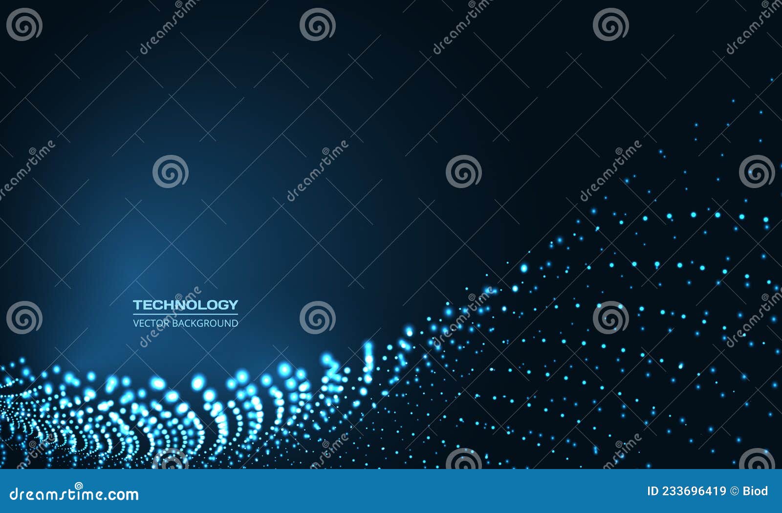 Digital Abstract Technology Particle Wave in Dark Blue Background ...
