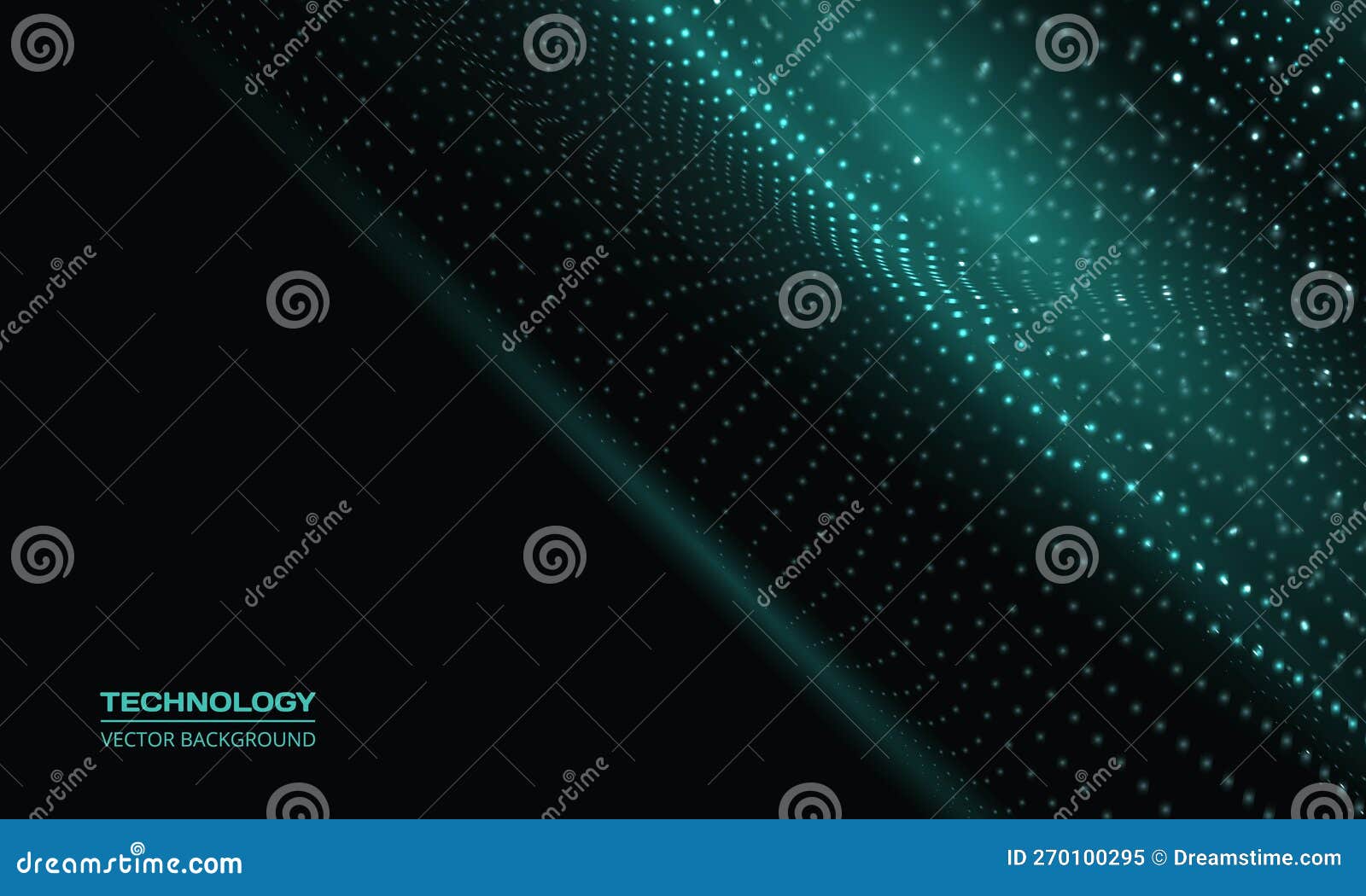 Digital Abstract Technology Particle Wave in Dark Green Background ...