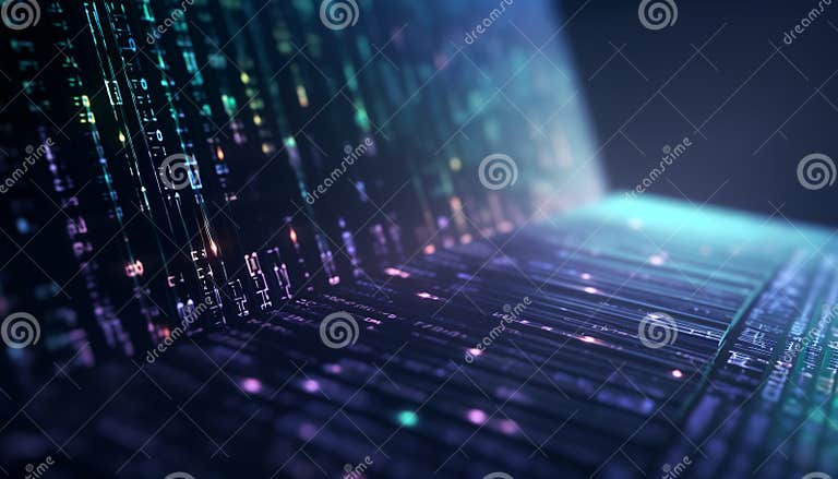 Digital Abstract Technology. Programming Script Binary Coding Snippet on Glowing Software ...