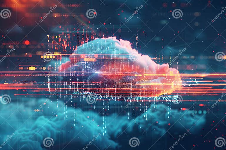A Digital Abstract Visualization of Cloud Computing, Featuring Data ...