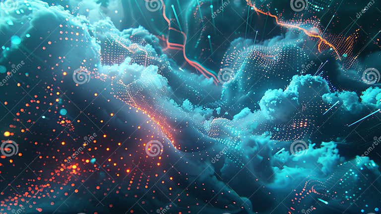 A Digital Abstract Visualization Depicting Cloud Computing with Data Processing and AI ...