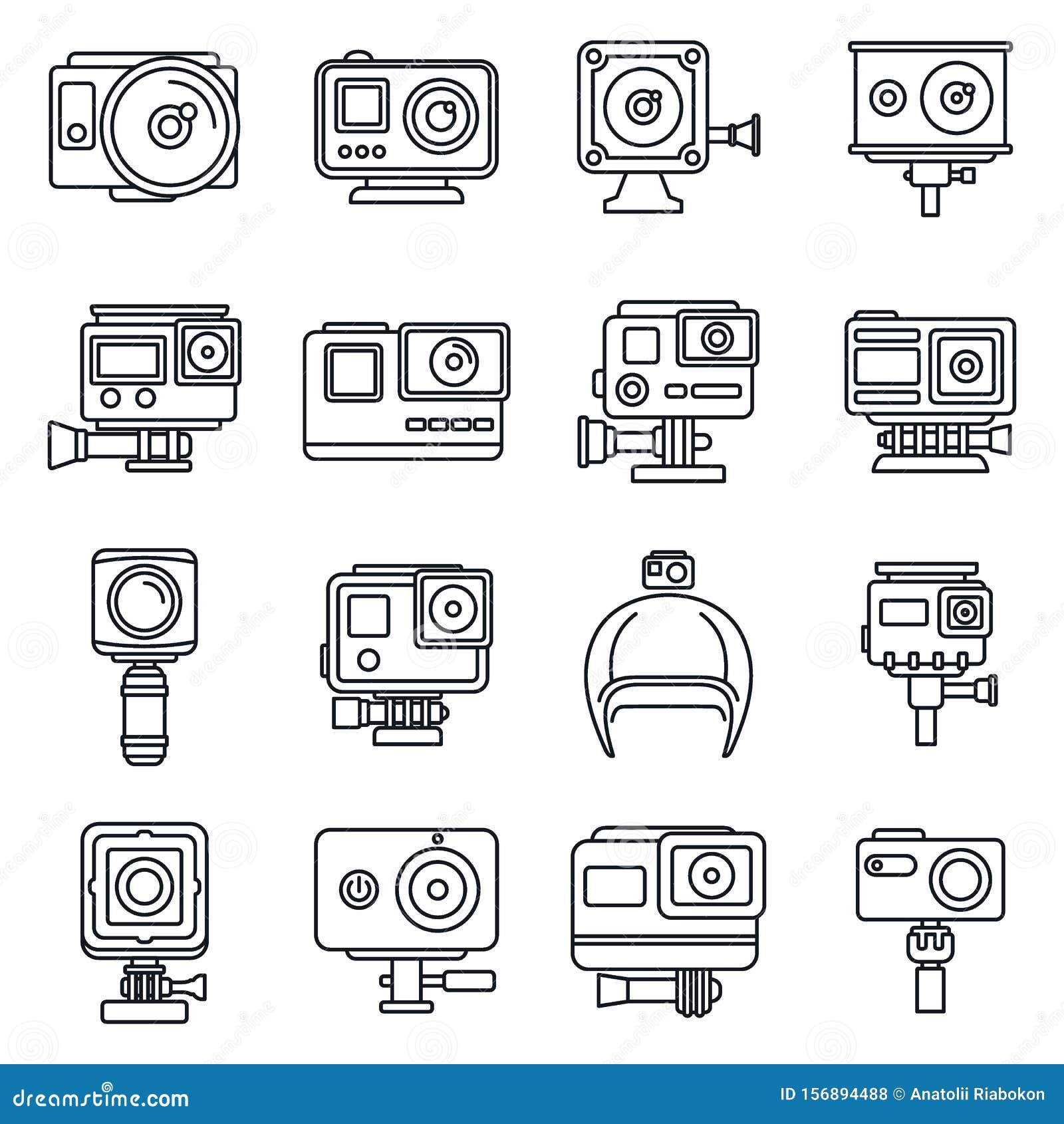 Digital Action Camera Icons Set, Outline Style Stock Vector ...