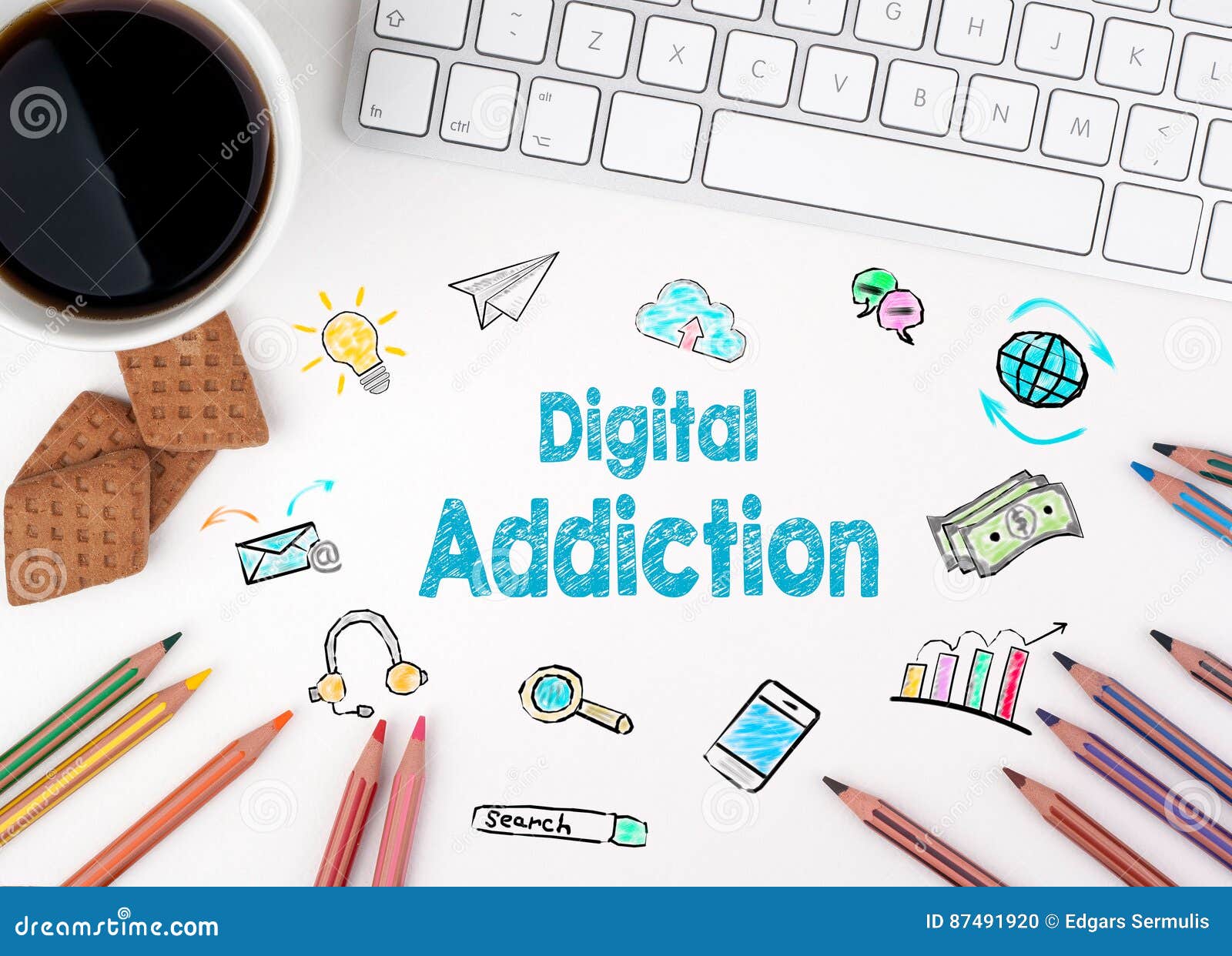 Digital Addiction, Business Concept. White Office Desk Stock Photo ...