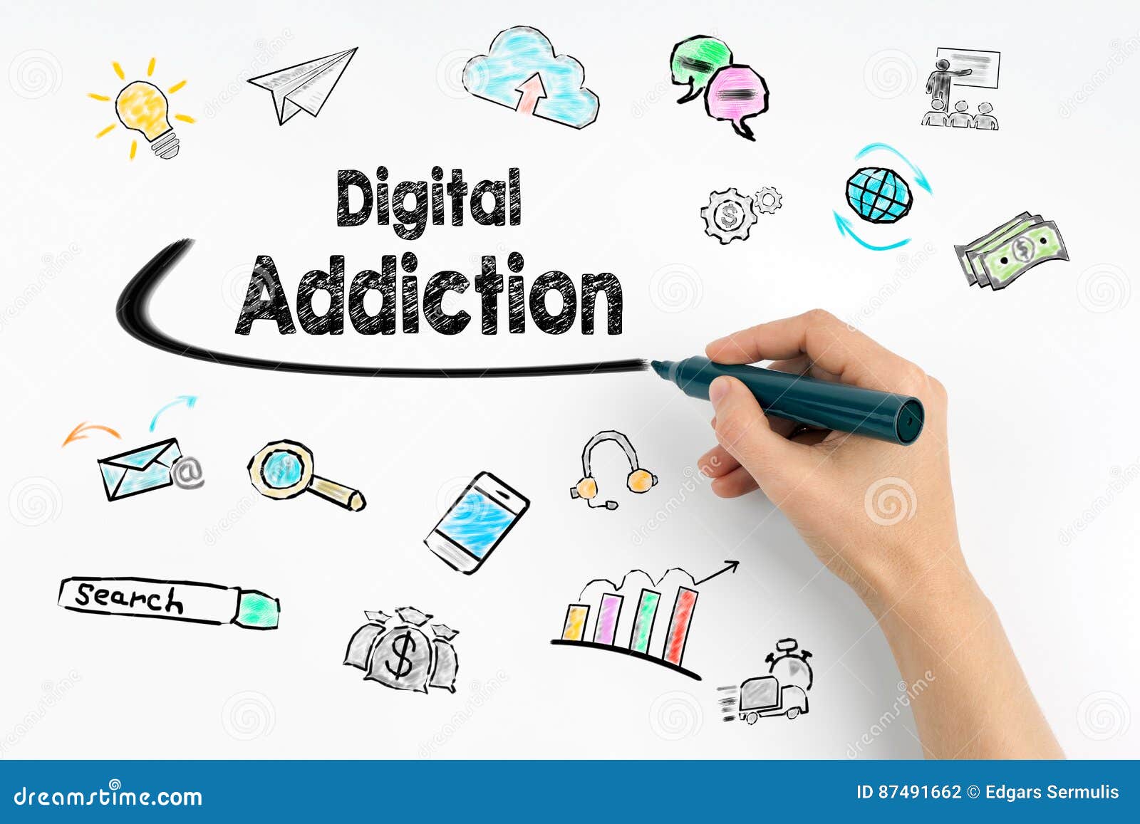 Digital Addiction Concept. Hand with Marker Writing Stock Photo - Image ...