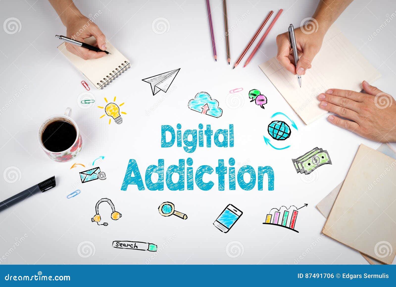 Digital Addiction Concept. the Meeting at the White Office Table Stock ...