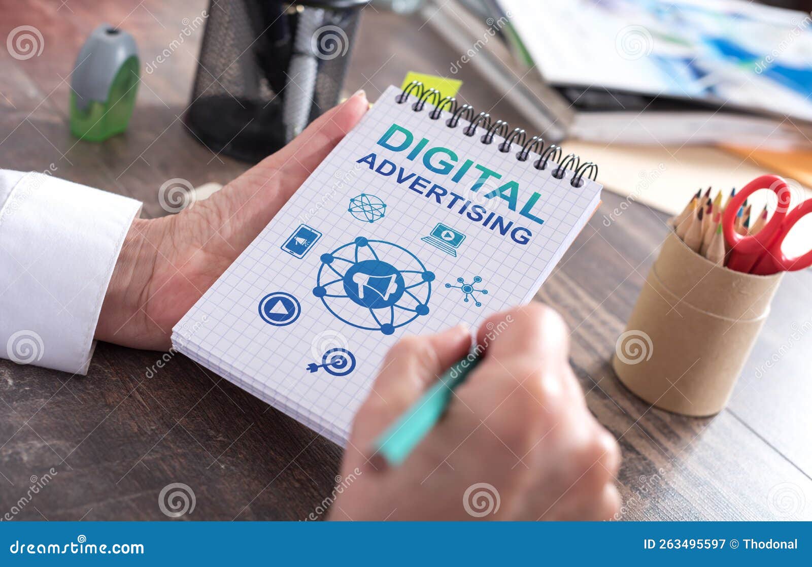 Digital Advertising Concept on a Notepad Stock Image - Image of ...