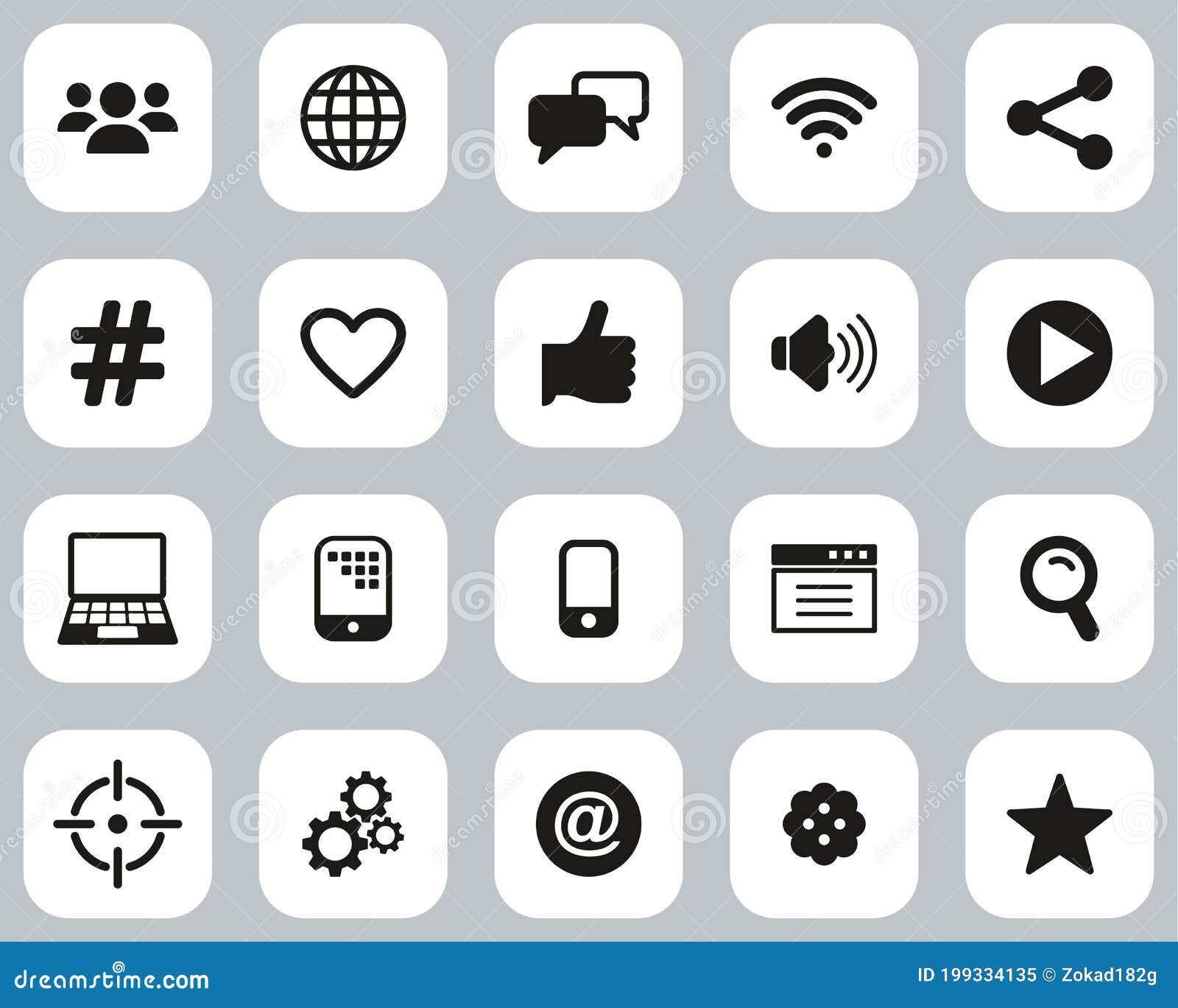 Digital Advertising Icons Black & White Flat Design Set Big Stock ...