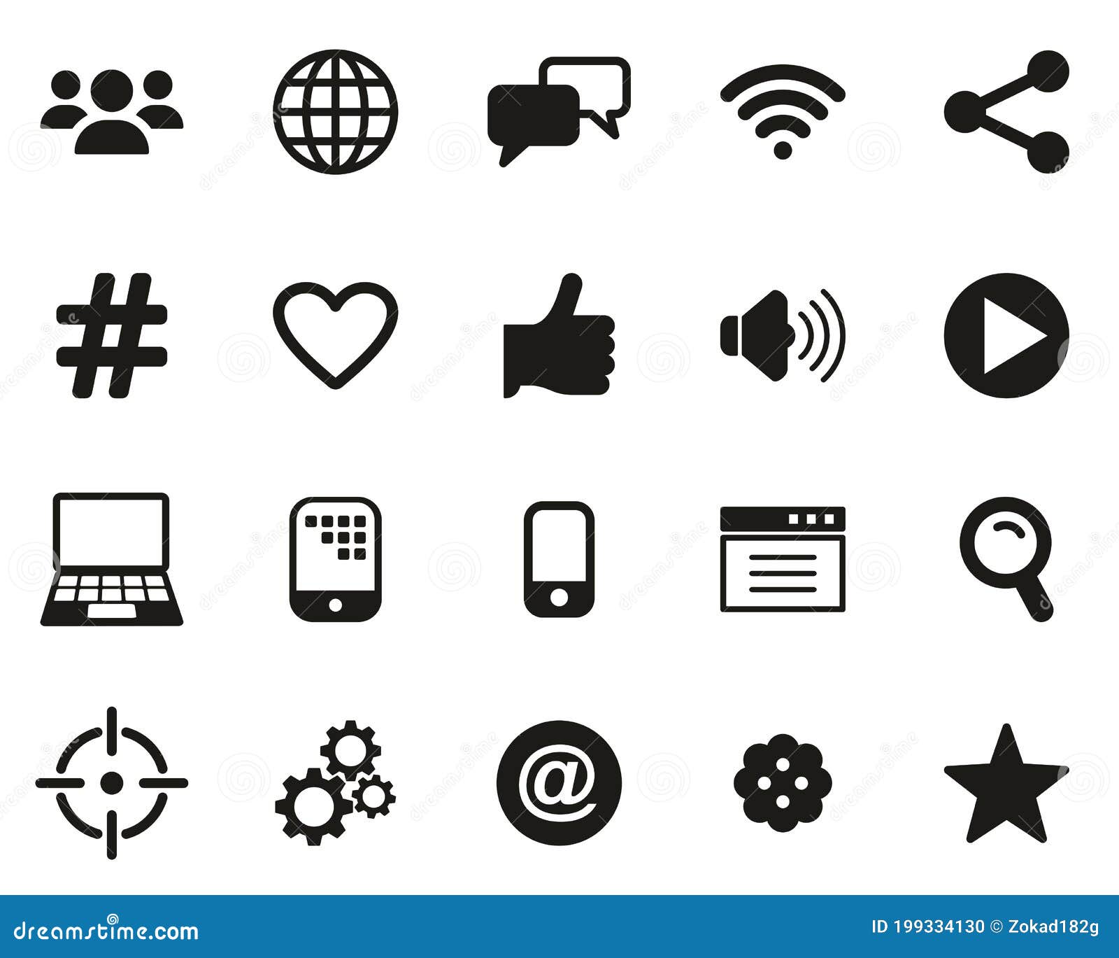 Digital Advertising Icons Black & White Set Big Stock Vector ...