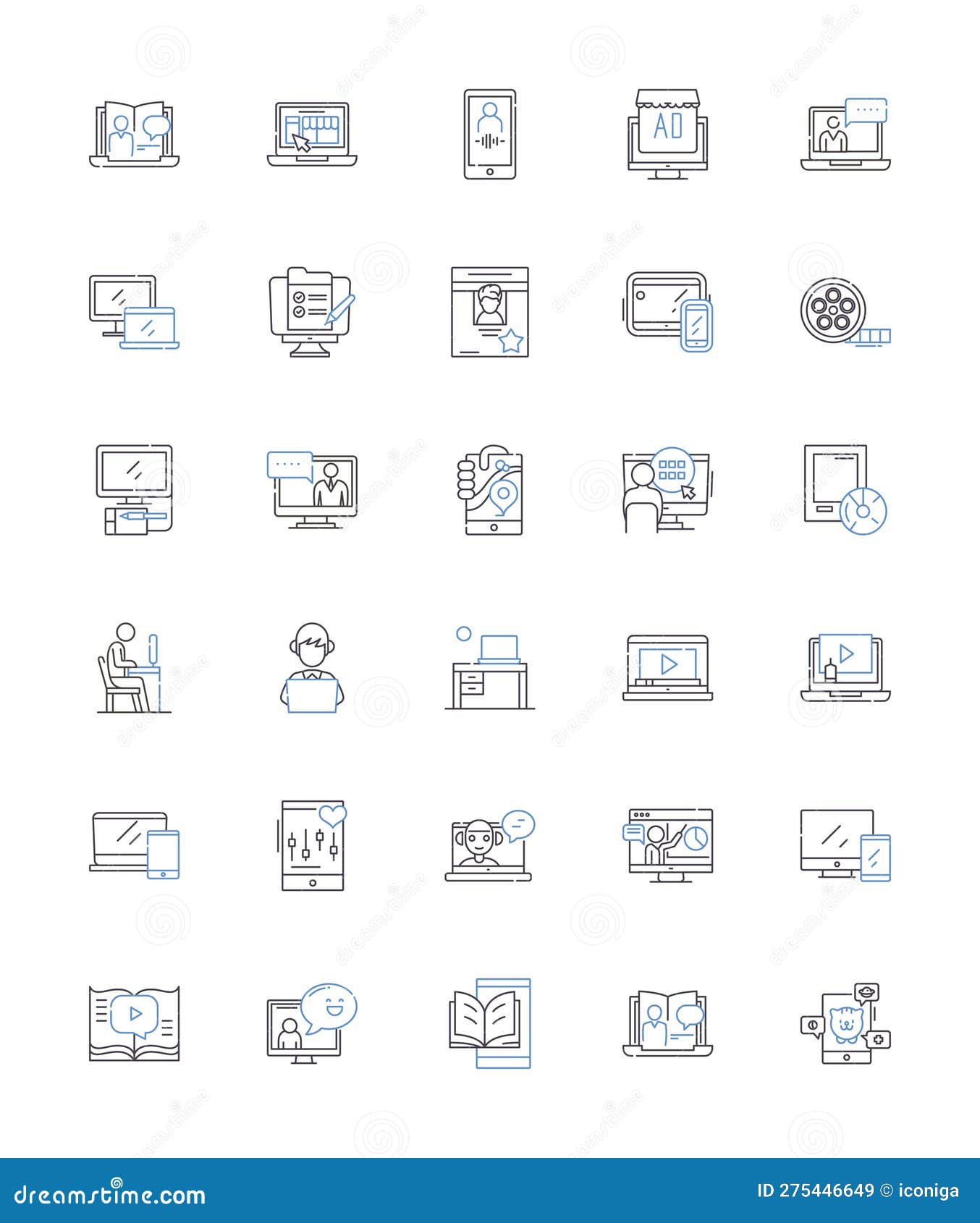 Digital Advertising Line Icons Collection. Display, Impressions ...