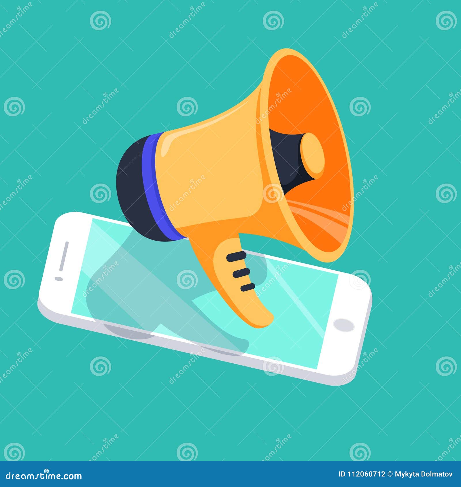 Digital Advertising, Mobile Device Flat Style Vector, Smartphone with ...