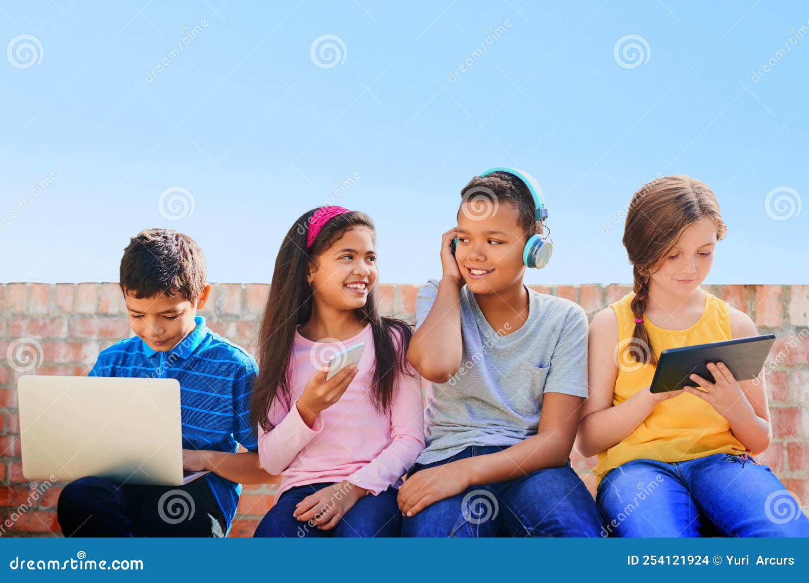 We are the Digital Age. a Diverse Group of Children Having Fun with ...