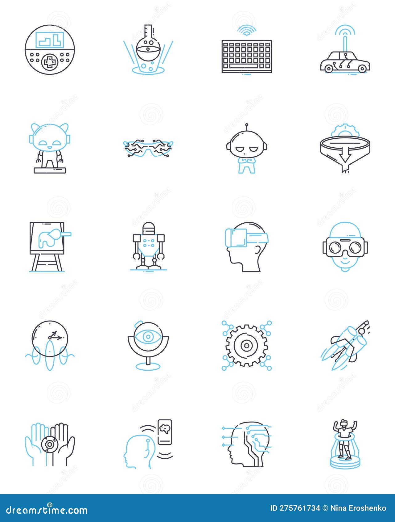 Digital Age Linear Icons Set. Technology, Internet, Automation, Innovation, Cybersecurity ...